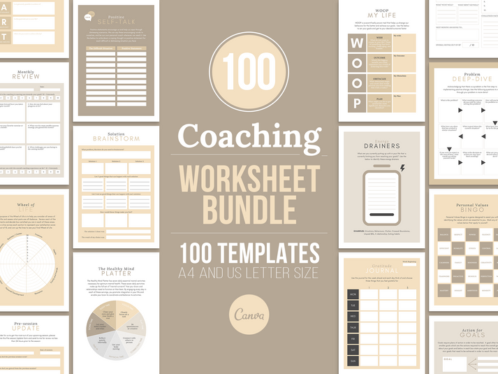 100 Life Coaching Worksheet Templates (sand) – simplifymysocials