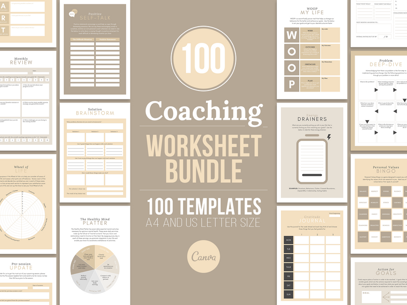 100 Life Coaching Worksheet Templates (sand) – simplifymysocials